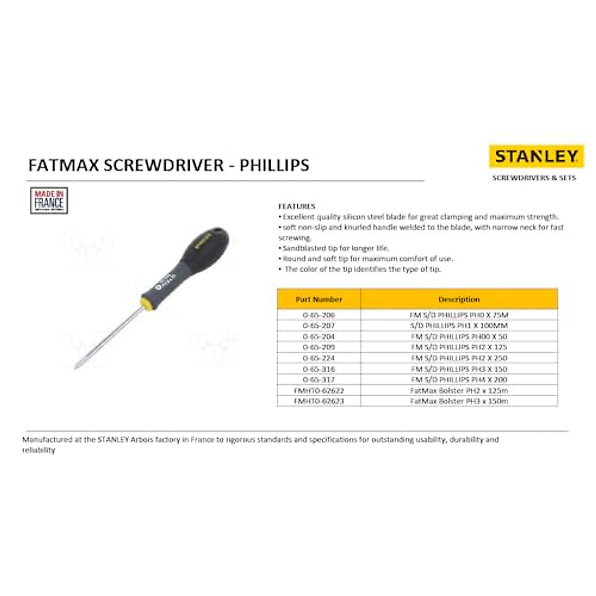 Stanley FMHT0-62622 PH2x4.92" Flared Bolster Screwdriver, Multicolor