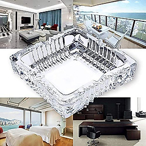 Ashtray, Large Glass Ashtray for cigarette cigar, Clear Crystal Ash trays Outdoor Glass Spuare Ashtrays (7x7inch)