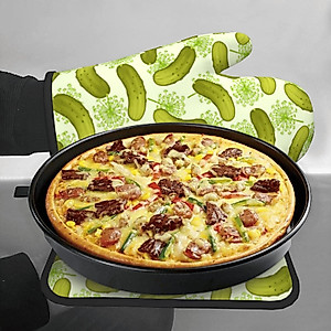 Pickle Fabric Oven Mitts & Pot Holders Sets Potholders with Hanging Loop Non-Slip Kitchen Cooking Gloves for BBQ Baking Grilling
