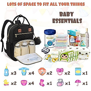 Tenot Baby Diaper Bag Backpack, Travel Diaper Bags for Baby Girl Boy Large Capacity Baby Bag Backpack for Women Black