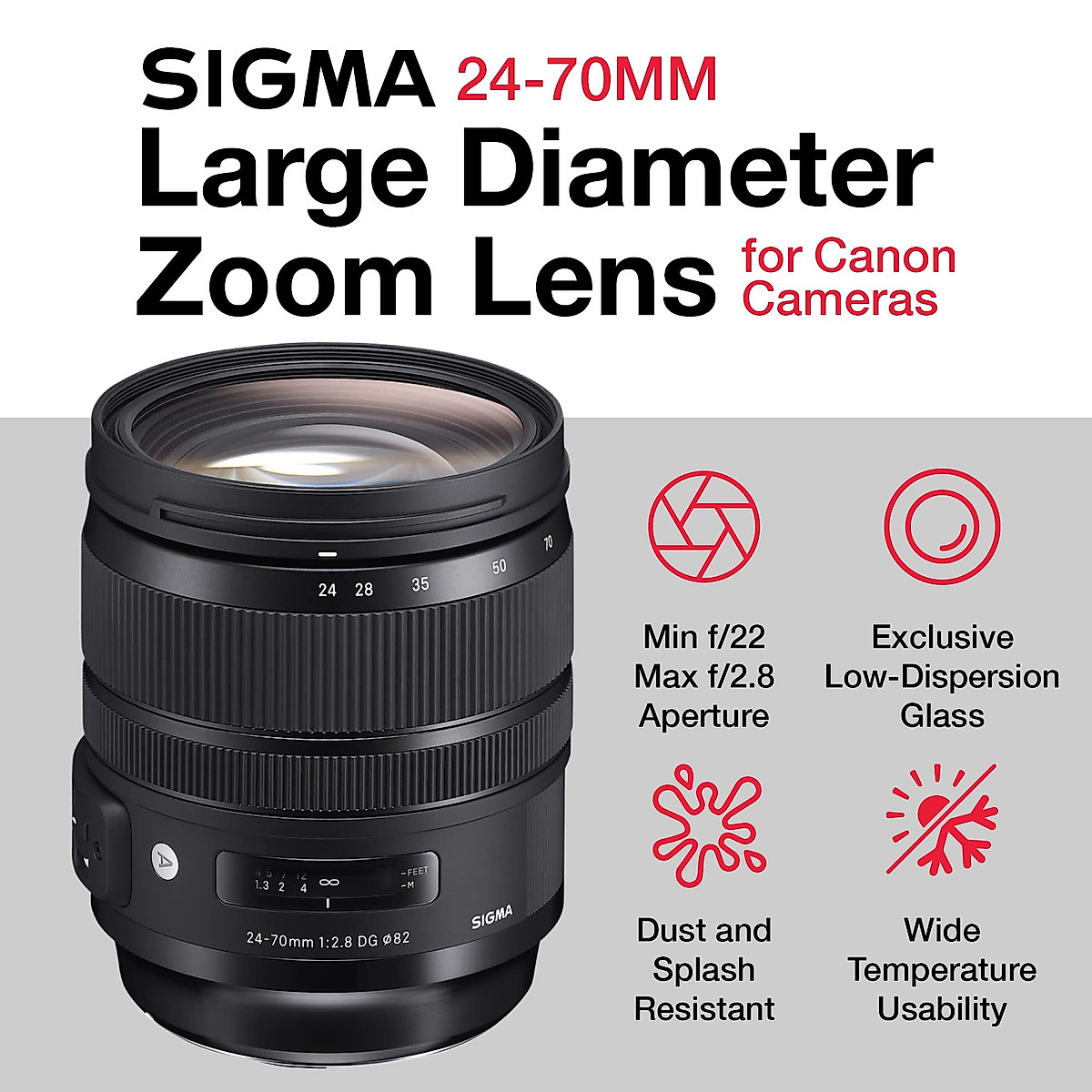 Sigma 24-70mm F2.8 Art for Canon Camera Bundle with Canon 24-70mm f2.8 Sigma Lens, Lens Front and Rear Caps, Lens Hood, Lens Case, 2X 64GB SanDisk Memory Cards (7 Items) - Sigma 24-70 24mm to 70mm