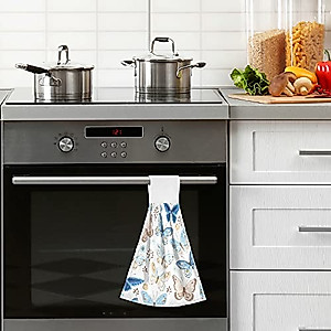 Bolaz Blue Butterfly Hanging Kitchen Towel Hand Towel 2 Pcs Absorbent Hanging Tie Towels for Bathroom Laundry Room Kitchen 12 x 17 Inches