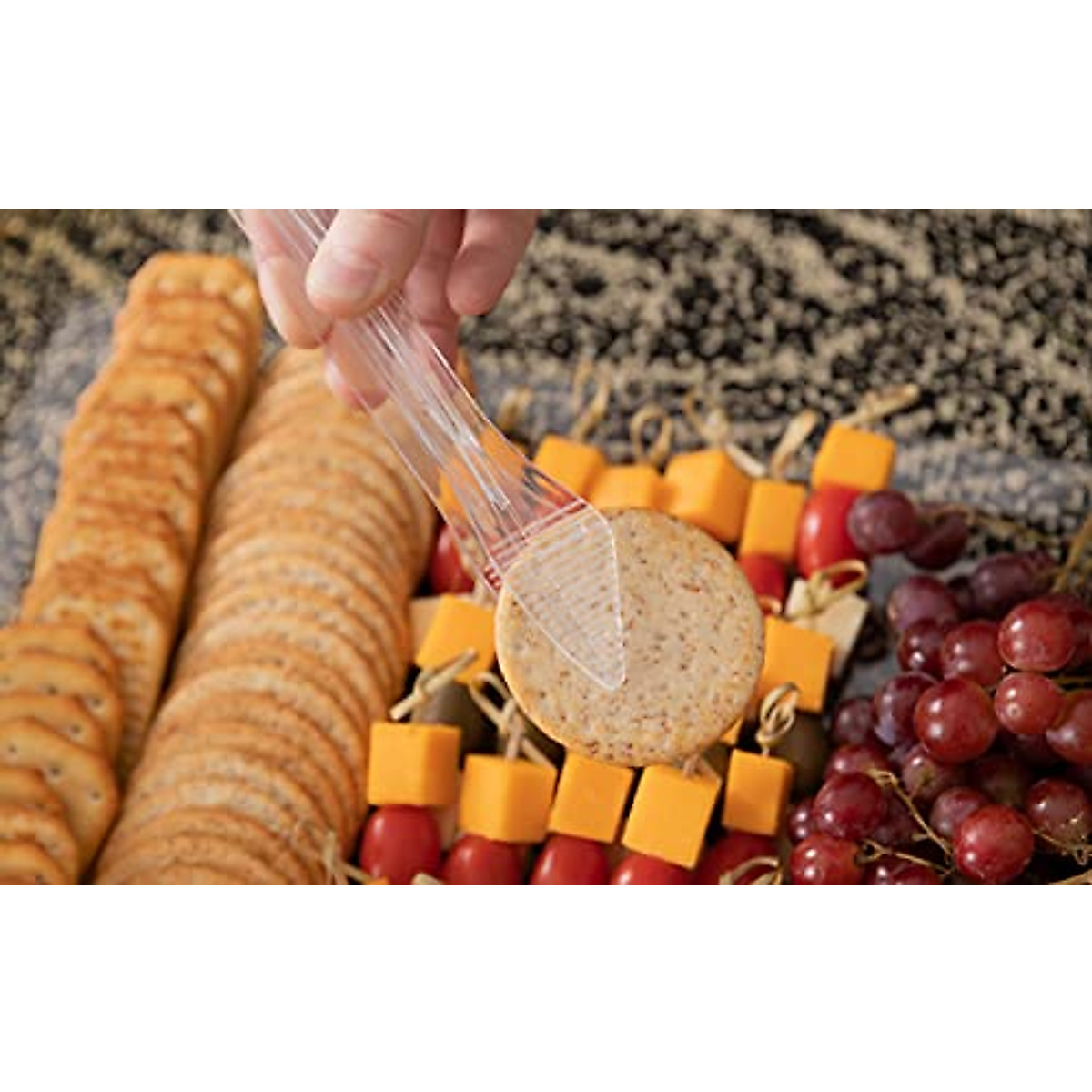 PARTY BARGAINS 8.5 Inches Plastic Serving Tongs, 12 Pack, Premium Quality & Heavy-Duty Clear Plastic Tongs for BBQ, Salads, Grilling, Buffets, Kitchen