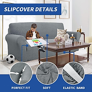 YEMYHOM Couch Cover Latest Jacquard Design High Stretch Sofa Covers for 2 Cushion Couch, Pet Dog Cat Proof Loveseat Slipcover Non Slip Magic Elastic Furniture Protector (Loveseat, Light Gray)