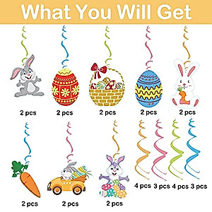 Mocossmy Easter Hanging Swirl Decorations,30 PCS Easter Egg Baskets Bunny Carrot Hanging Swirl Foil Ceiling Streamers for Easter Spring Home Office Classroom Party Ornaments Favors Supplies Decoration
