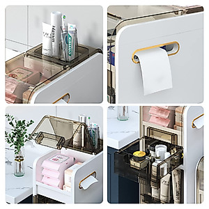 4-Tiers Bathroom Floor Storage Cabinet Narrow Slim Tall Movable Towel Organizer Side Freestanding Rolling Unit with Clear Drawers for Small Space Laundry Living Room Gap