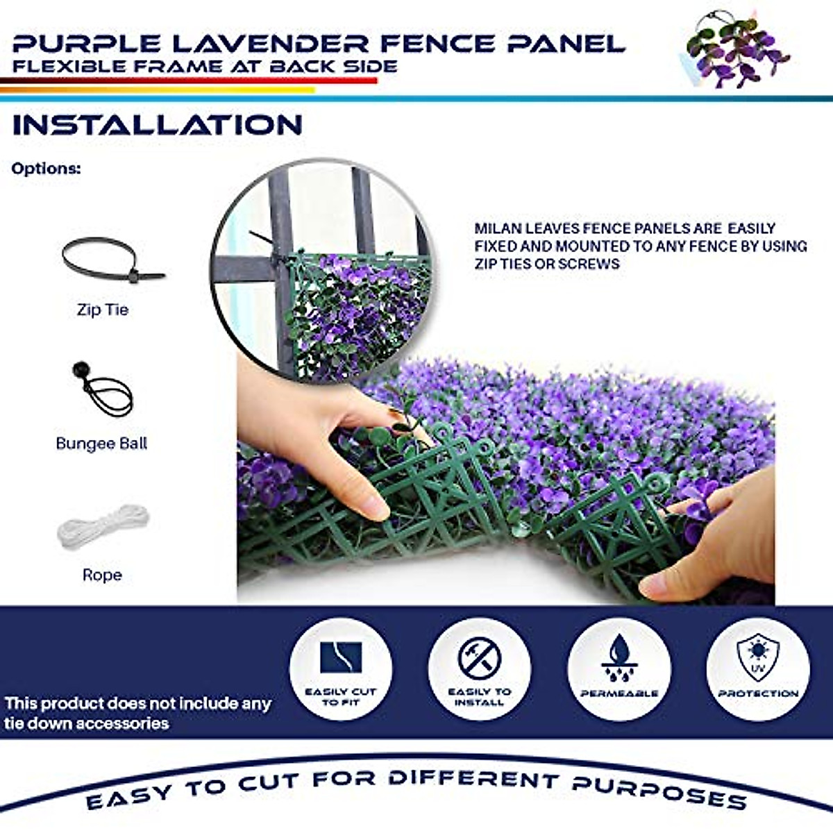 Windscreen4less 20" x 20" Artificial Purple Lavender Outward Fence Panel 4 Pcs