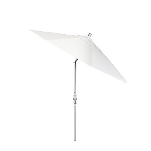 California Umbrella 9' Round Aluminum Market Umbrella, Crank Lift, Collar Tilt, White Pole, White Olefin