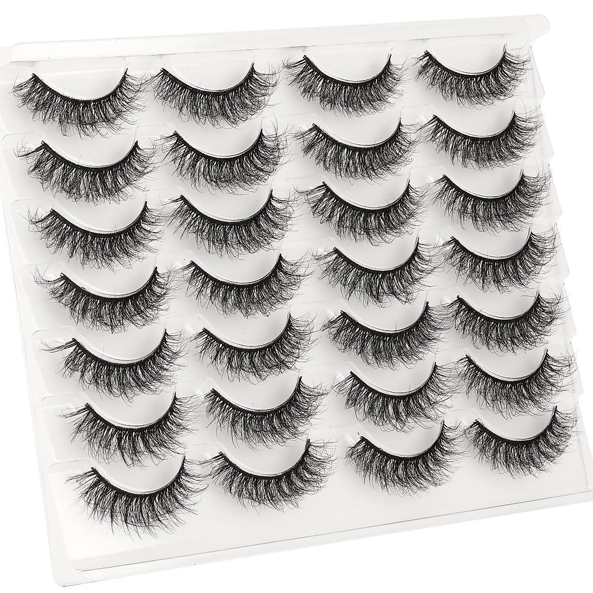 Newcally Lashes False Eyelashes Natural Fluffy Faux Mink Lashes Pack Cat Eye Wispy 5D 13MM Fake Eye Lashes 14 Pairs Russian Strip Lashes Multipack