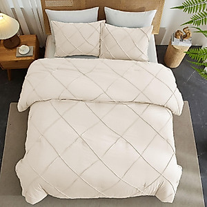 LifeTB Tufted Boho Comforter Set King Size Cream White Diamond Pattern Comforter Set Shabby Chic Bedding Jacquard Comforter Set Geometric Farmhouse Ivory Comforter with 2 Pillowcases All Season