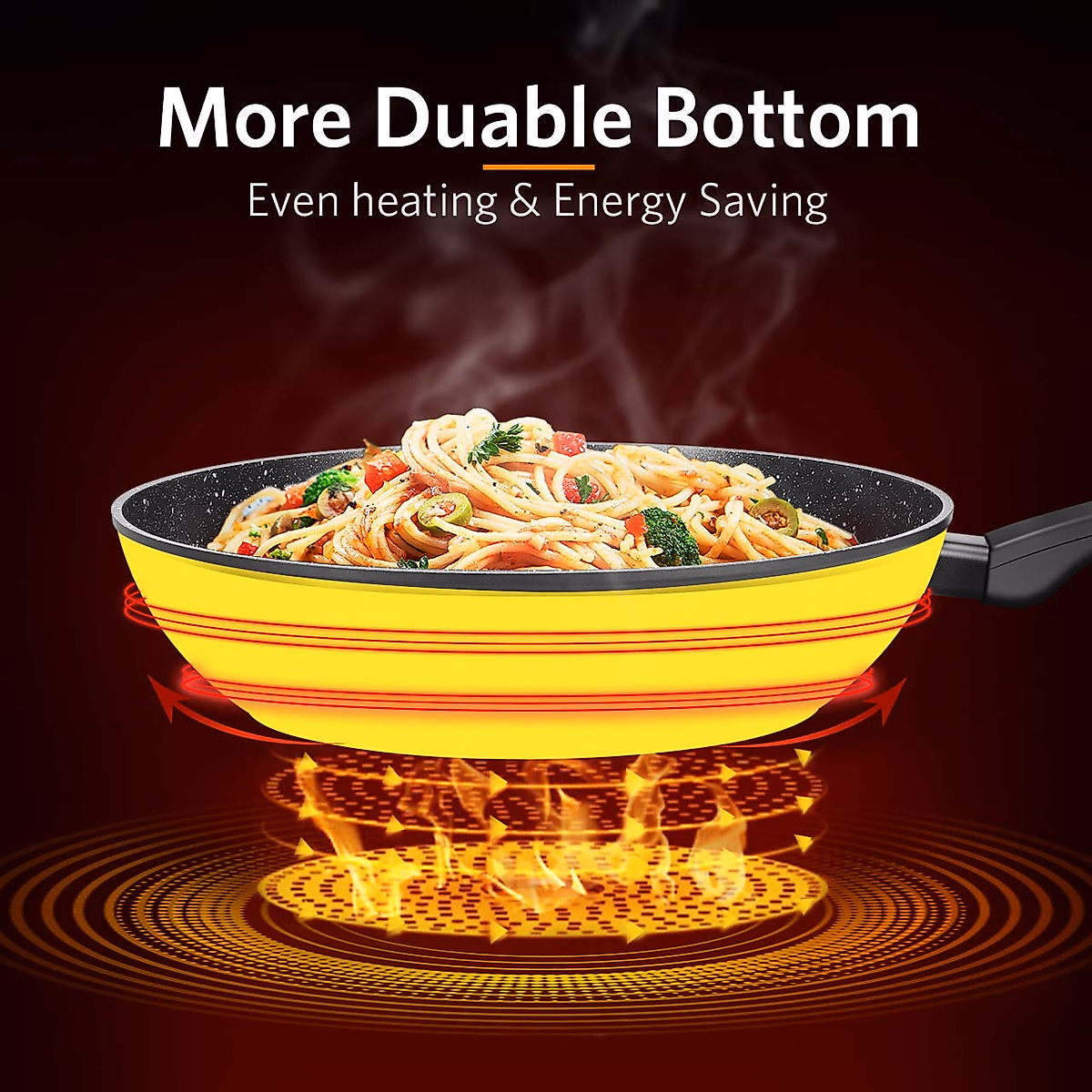 KOCH SYSTEME CS 12'' Black Wok with Lid, Ultra Non Stick Frying Pan with Glass Cover, Marble Coating Deep Frying Pan with APEO & PFOA-Free, Aluminum Stir Fry Pan, Induction Compatible