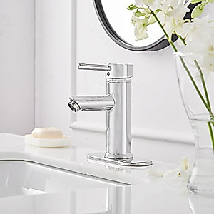 Greenspring Bathroom Sink Faucet Chrome Commercial Single Handle One Hole Deck Mount Brass Lavatory Faucet with Cover Plate, Pop Up Drain with Overflow Included
