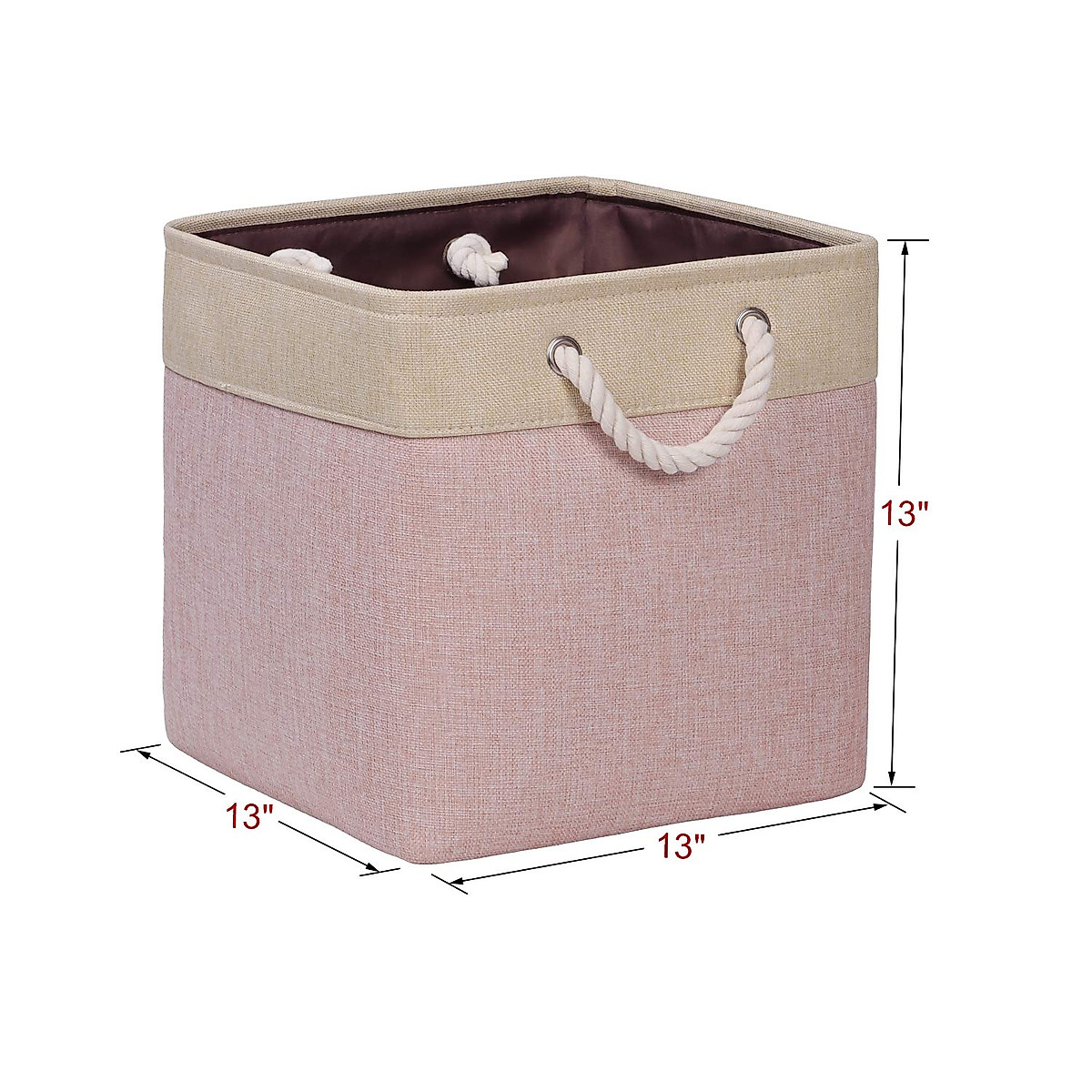 Univivi Cube Storage Bin, Cubby Storage Basket with Sturdy Cotton Carry Handles for Shelf Closet Home Office Organizing [4-Pack,13'',Pink]