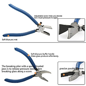 YOTINO Glass Cutting Tool Kit Includes Blue Grip Oil Feed Glass Cutter with 2 pliers, 3 Extra Replacement Head, Tungsten Scribe Engraving Pen, Screwdriver and Oil Dropper