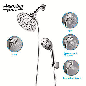 AMAZING FORCE Rainfall Shower Head Combo, Shower Wand,High Pressure Shower Head and 3-Setting Handheld Shower Head with Anti-Clogging Nozzles and Adjustable Solid Ball Joint 1.8 GPM