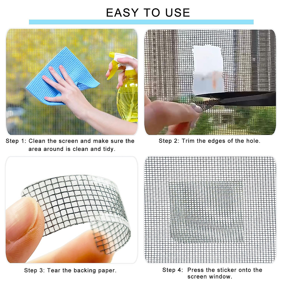 Window Screen Repair Patches,Screen Door Replacement Repair Kit,Self-Adhesive Screen Kit Fiberglass Screen Patches Mesh Repair Suitable for Repairing Holes&Tears (Grey-10Pcs, Large)