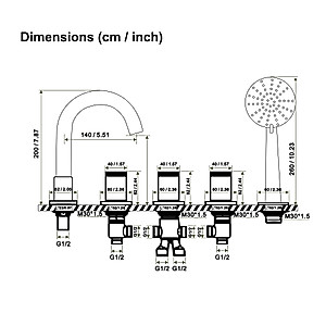 5 Hole Bathtub Faucet Chrome, Roman Tub Faucet with Sprayer, Deck Mount Tub Faucet, Three Handle Tub Faucet Set, High Flow Bath Tub Faucet Brass Tub Filler - JIAENLEMA