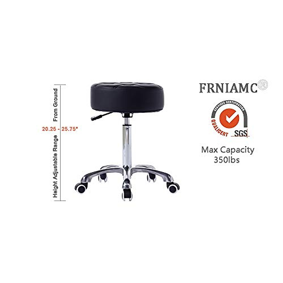FRNIAMC Rolling Salon Stool- with Wider Comfy Round Seat- Height Adjustable Swivel Heavy-Duty Chair with Wheels for Medical Salon Esthetician Artist Studio and Home Office Use(Black)