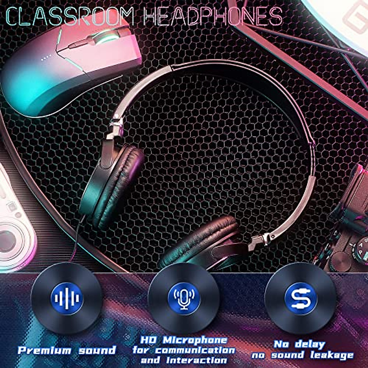 24 Pack Classroom Headphones Bulk Student Headphones with Microphone Kids Earphones for School, Adjustable over Ear Headphones Class Set Earbuds Wire Headphones for School Students Kids (Black)