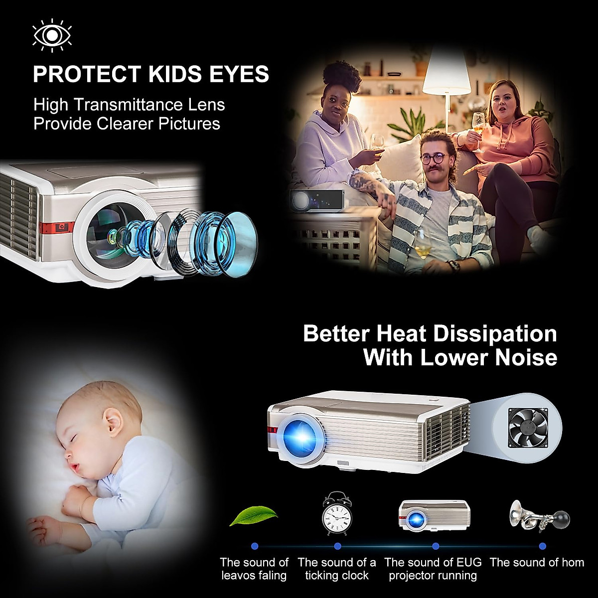 Full HD 1080P Smart Projector with Wifi Bluetooth, 9000Lumens LED Halloween Movie Projectors for Outdoor Use Home Theater Wireless Cast for Android iOS Phone Gaming Projector