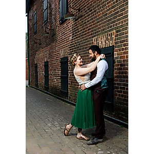 OBBUE Women's A Line Tulle Party Evening Tutu Skirts Tea Length Dark Green-L/XL