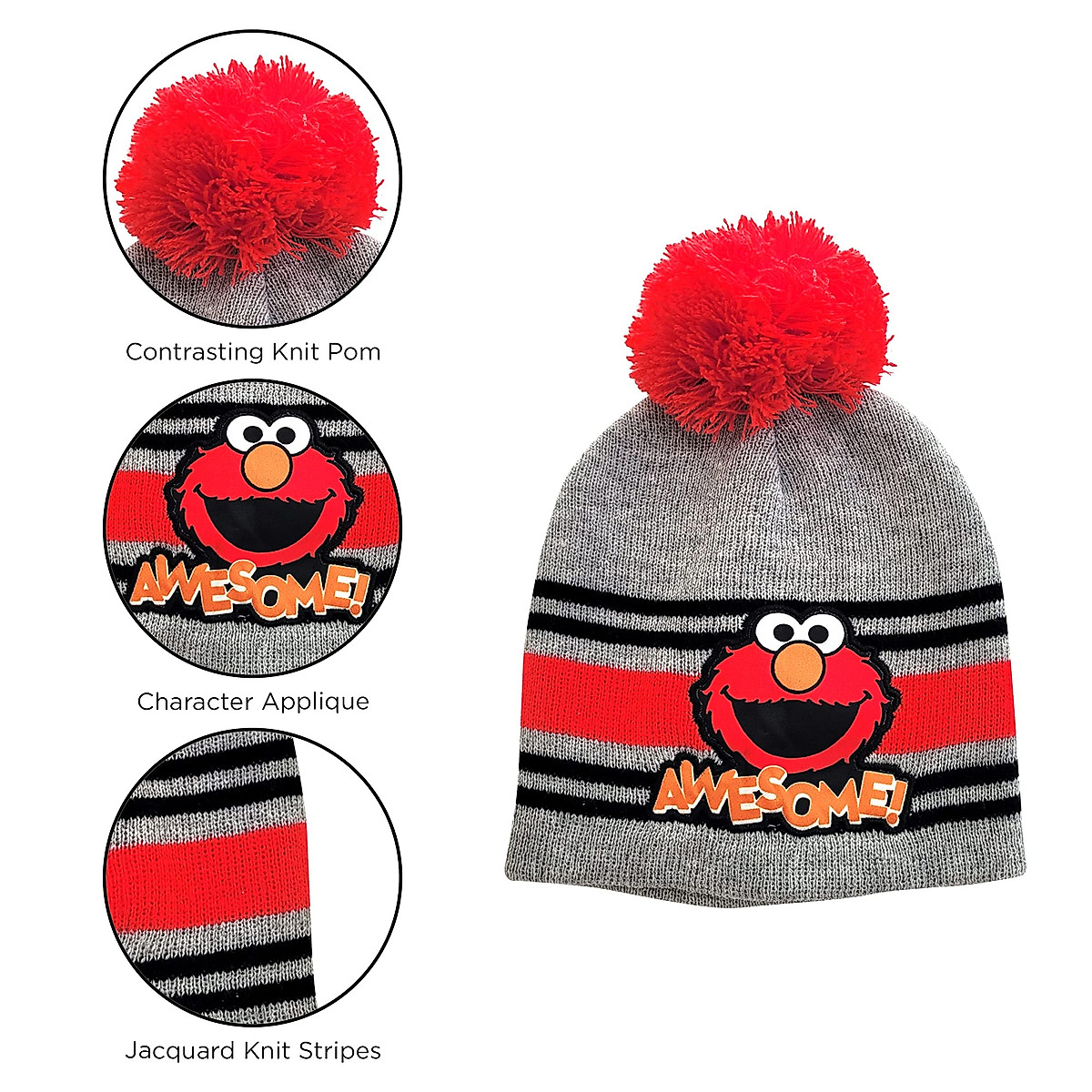 Sesame Street Boys Toddler Winter Hat, Scarf & Mittens Set, Elmo Beanie For Ages 2-4