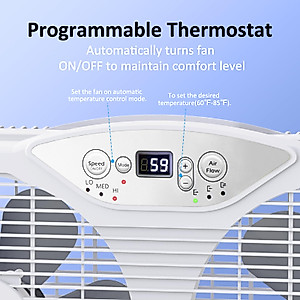 shinic Twin Window Fan with Remote, 9-Inch Blades Reversible Airflow, Thermostat Control, 3 Speeds, 3 Functions, 23.8"-37" Expandable Width, Window Exchaust Fans for Home Bedroom, ETL Certified