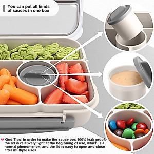 Amathley Bento box adult lunch box,lunch box kids,lunch containers for Adults/Kids/Toddler,5 Compartments bento Lunch box for kids with Sauce Vontainers,Microwave & Dishwasher & Freezer Safe(White)