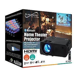 Supersonic SC-82P High Definition Home Theater Bluetooth Projector for Wireless connectivity to Bluetooth Soundbars and Speakers