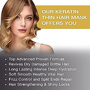Vitamins Keratin Hair Mask Deep Conditioner - Biotin Protein with Castor Oil Repair for Dry Damaged and Color Treated Hair - Conditioning Treatment for Curly or Straight Thin Fine Hair