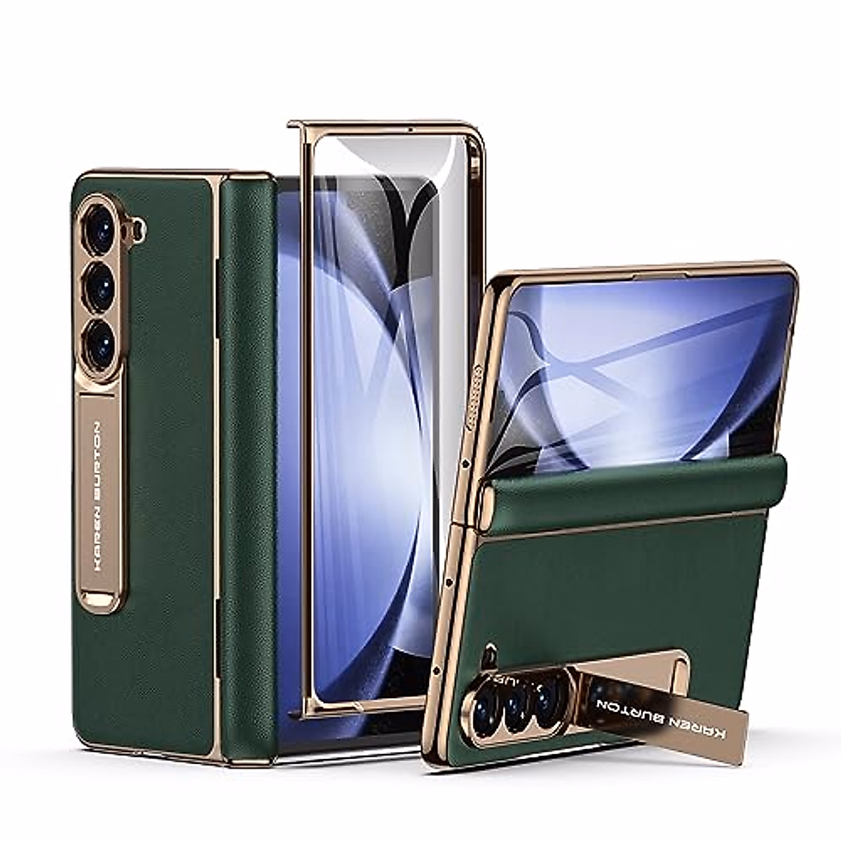 karenDon for Samsung Galaxy Z Fold 5 Phone Case,Luxury Premier Genuine Leather,Full Body Hinge Protection,Built-in Screen Protector,Kickstand Drop Proof Protective Cover for Galaxy Z Fold5 (Green)