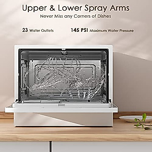 COSTWAY Countertop Dishwasher, Compact Built-In Dishwasher with 6 Places Settings, 5 Washing Programs, 360° Top & Lower Spray Arms and 24 H Timer, Portable Dishwasher for Apartments, Dorms, RVs, White