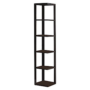 King's Brand Wood Wall Corner 5-Tier Bookshelf Case, Espresso Finish