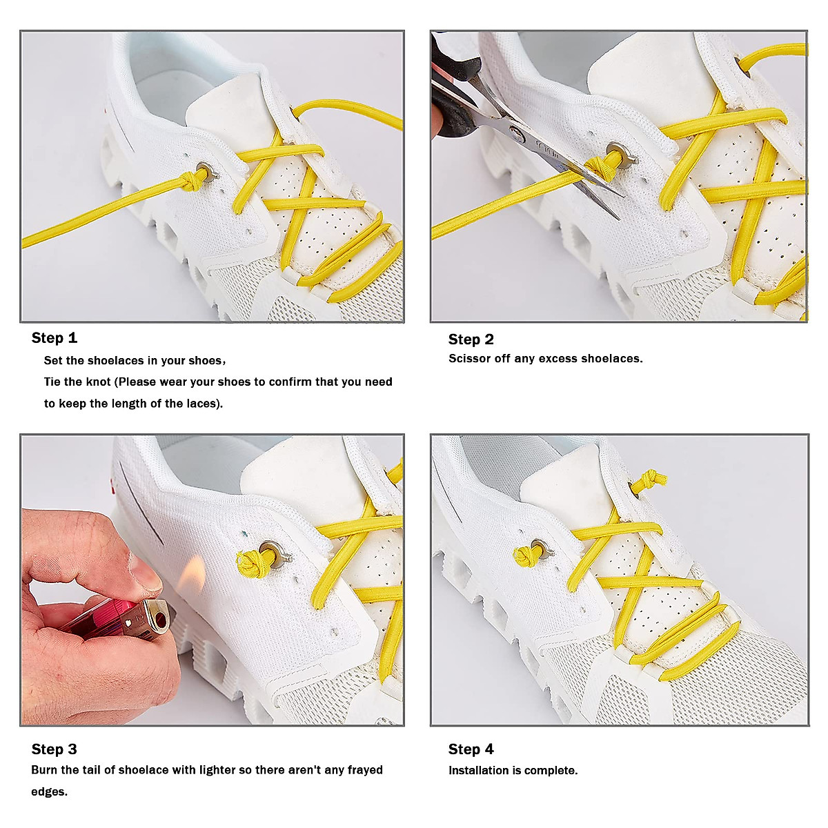 VEILLEONG 2 Pair Elastic No Tie Shoe Laces Tieless Shoelaces for Sneakers Shoes, One Size Fits All for Kids and Adults White