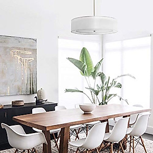 VONLUCE 3 Light Double Drum Pendant Light, 20" Brushed Nickel Convertible Semi-Flush Mount Drum Ceiling Light Fixture for Kitchen Island Dining Table Bedroom, Modern Hanging Lights Chandelier