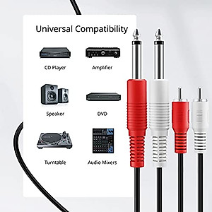 TNP Premium Dual 1/4 Inch to Dual RCA Audio Cable (3FT) - Male 6.35mm 1/4" Phono Mono to RCA Connector Wire Cord Plug Jack