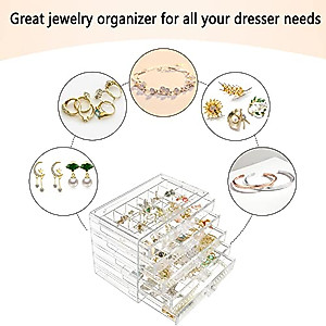 Weiai 90 Grids Adjustable Dividers Acrylic Jewelry Organizer, 5 Drawers Clear Jewelry Box Large Enough to Store Earrings Rings