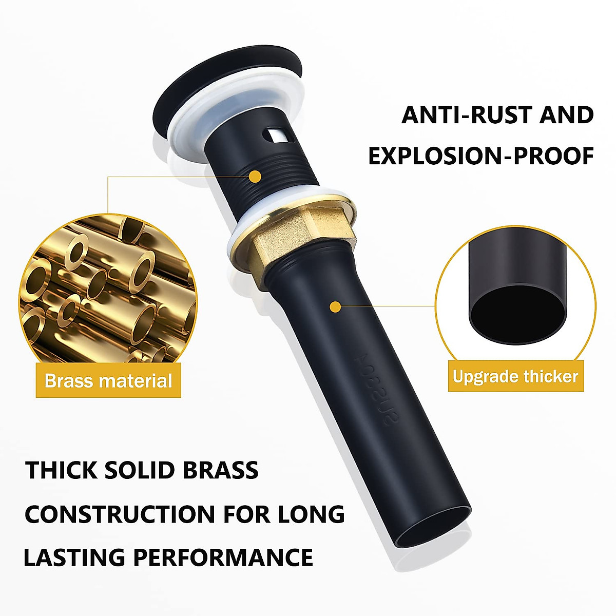 Yodel Faucet Matte Black Bathroom Sink Pop up Drain Stopper with Overflow for Vessel Lavatory Vanity Sink, Included Built-In Anti-Clogging Strainer Basket Hair Catcher