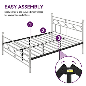 DWVO Queen Size Metal Platform Bed Frame with Headboard and Footboard, 14"H Black Queen Bed Frame with Steel Slat Support, Bedroom Mattress Foundation, No Box Spring Needed, Load Bearing up to 700lbs