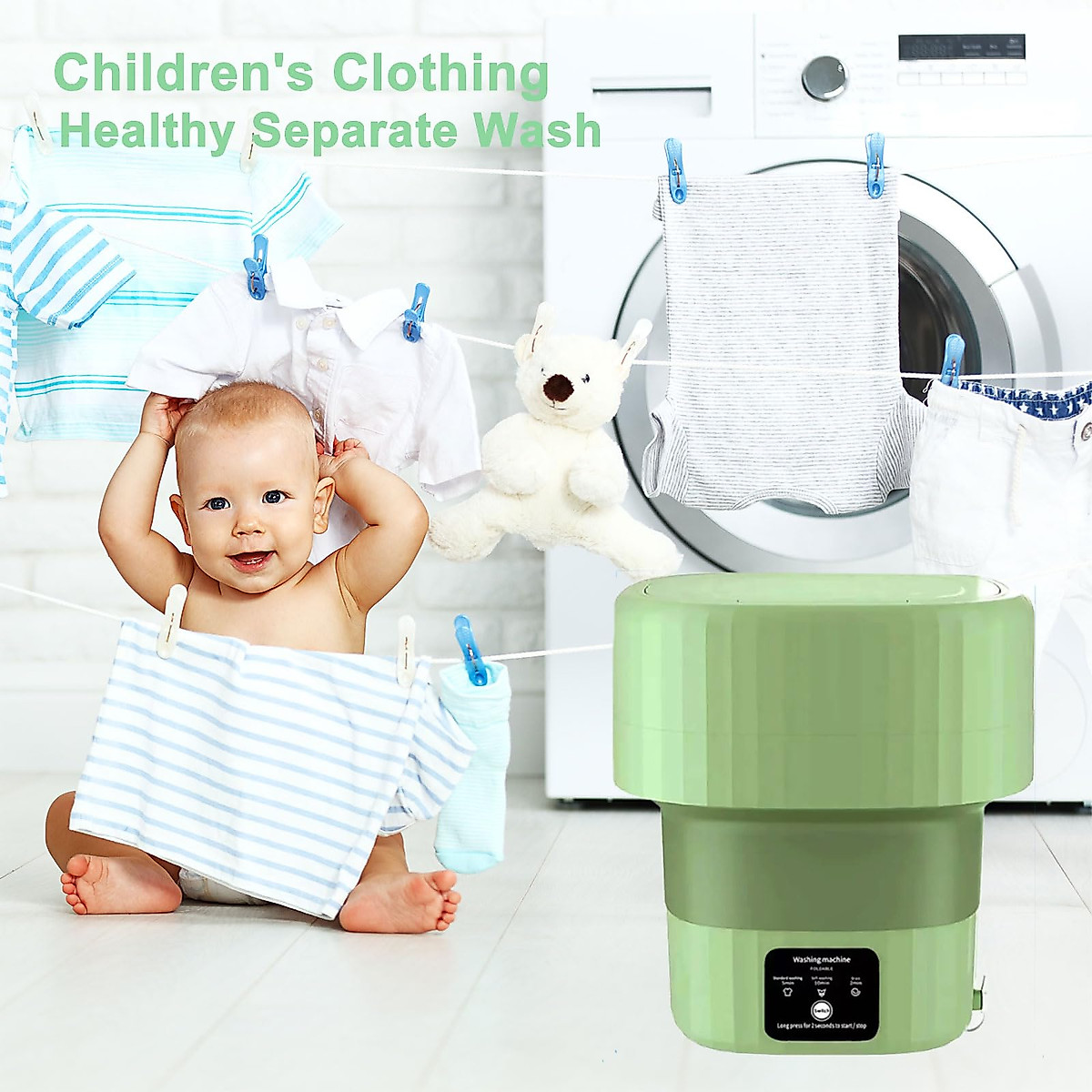 Portable Washing Machine, 9l Large Capacity, Foldable Washing Machine Suitable For Washing Small Clothes, Baby Clothes, Underwear, Socks, Pet Supplies, Apartments, Camping, Rv Travel Laundry- Green …