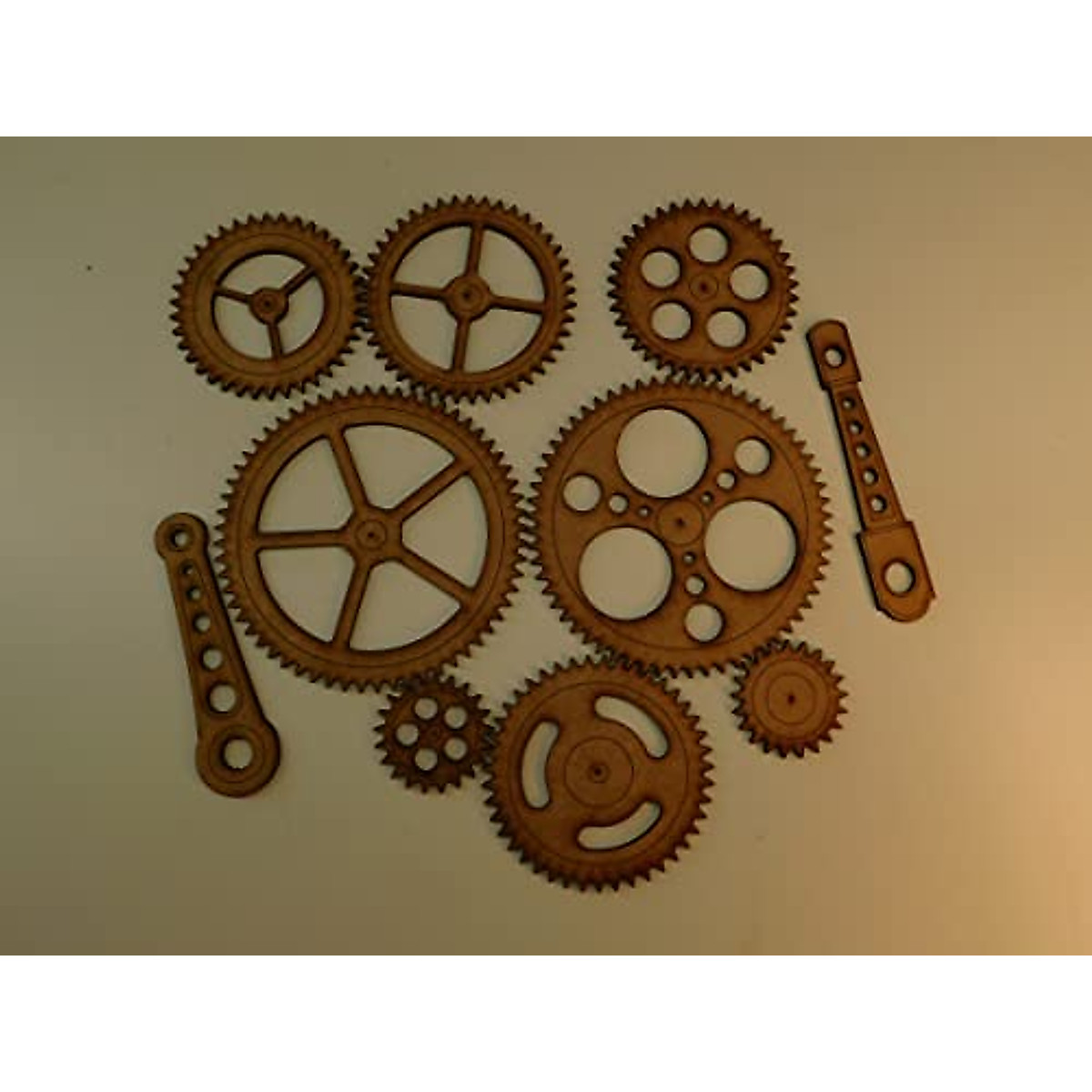 Steampunk Gears Wall Decor - Eight Gears, Two Push Rods - UNFINISHED - Free Shipping - Wood Gears