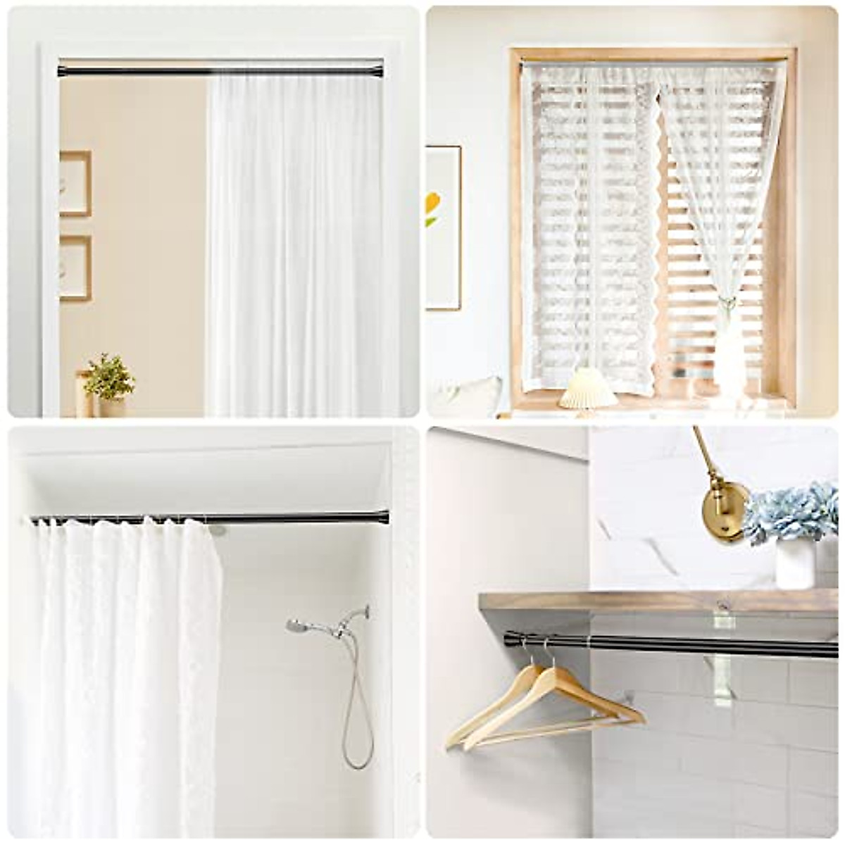 AIZESI Spring Tension Curtain Rods 28 to 48 Inch Black Shower Rod Tension Rods Never Rust Non-slip Shower Curtain Rod Tension No Drill Adjustable Curtain Rods Spring Tension Rod for Window or Shower