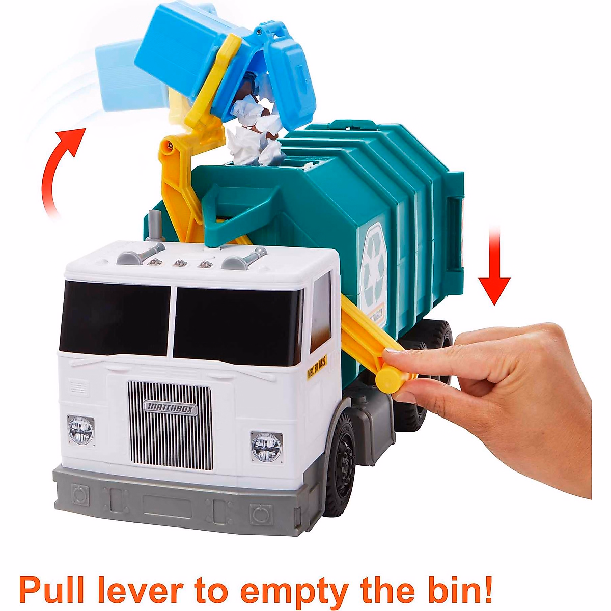 Matchbox 15-inch Recycling Truck, Lights & Sounds, Toy Cards for Kids Made from 80% ISCC-Certified Plastic* (*Mass Balance Approach)