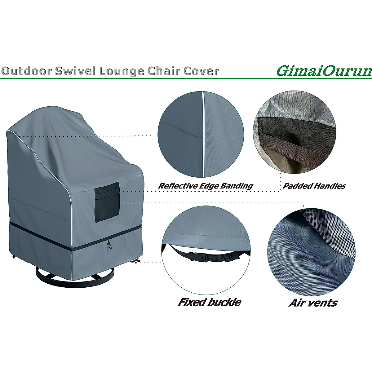 GimaiOurun Outdoor Swivel Lounge Chair Cover 4 Pack, Waterproof Heavy Duty Outdoor Chair Cover, Outdoor Lawn Patio Furniture Rocking Chair Cover, (29 W x 31 D x 38.5 H inches), Gray