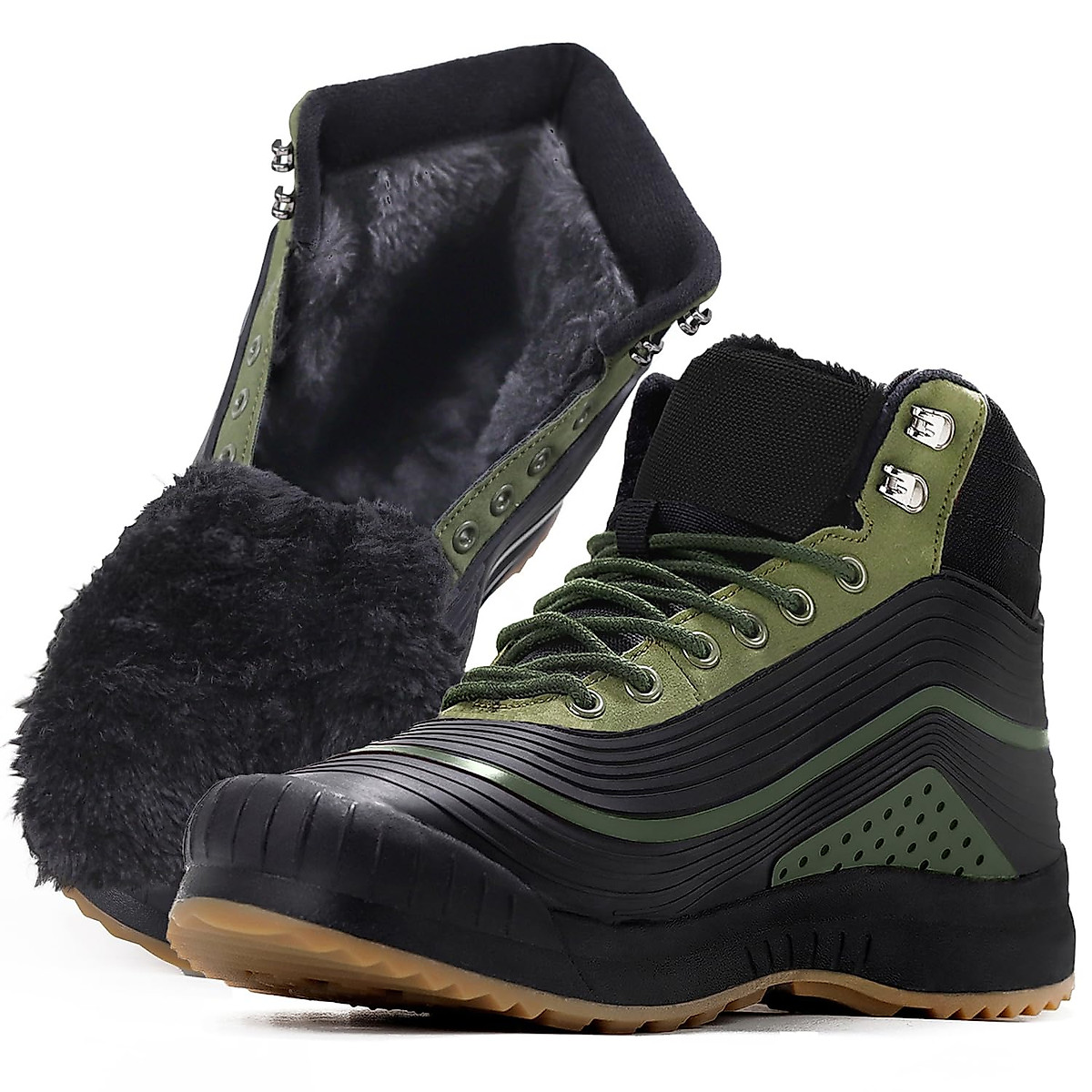 ulogu Snow Boots men Waterproof Insulated Green Duck Boots Fur Lined Warm Ankle Booties Lightweight Comfortable Winter Walking Shoes Zapatos Botas Invierno Para hombres