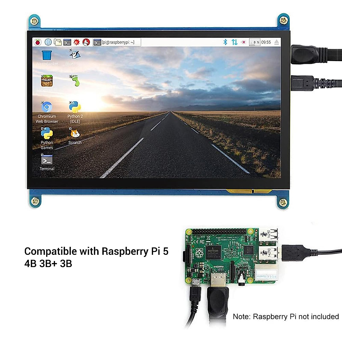 ELECROW 7 Inch Touch Screen Monitor for Raspberry Pi Screen 1024x600 IPS LCD Mini Monitor for Raspberry Pi 5 4 3 400 Windows 11/10/8/7 Driver Free