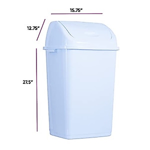Large Plastic Trash Can with Swing Top Lid, 13 Gallon White Waste Bin for Kitchen, Garage, Indoor/ Outdoor Trash Can