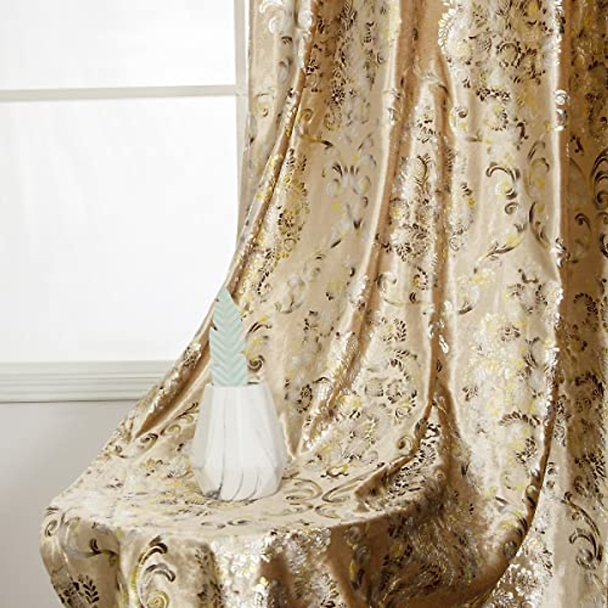 MYRU 1 Panel European Style Velvet Gold Curtains Room Darkening Luxury Curtains for Villa (1 x 54x96 Inch)