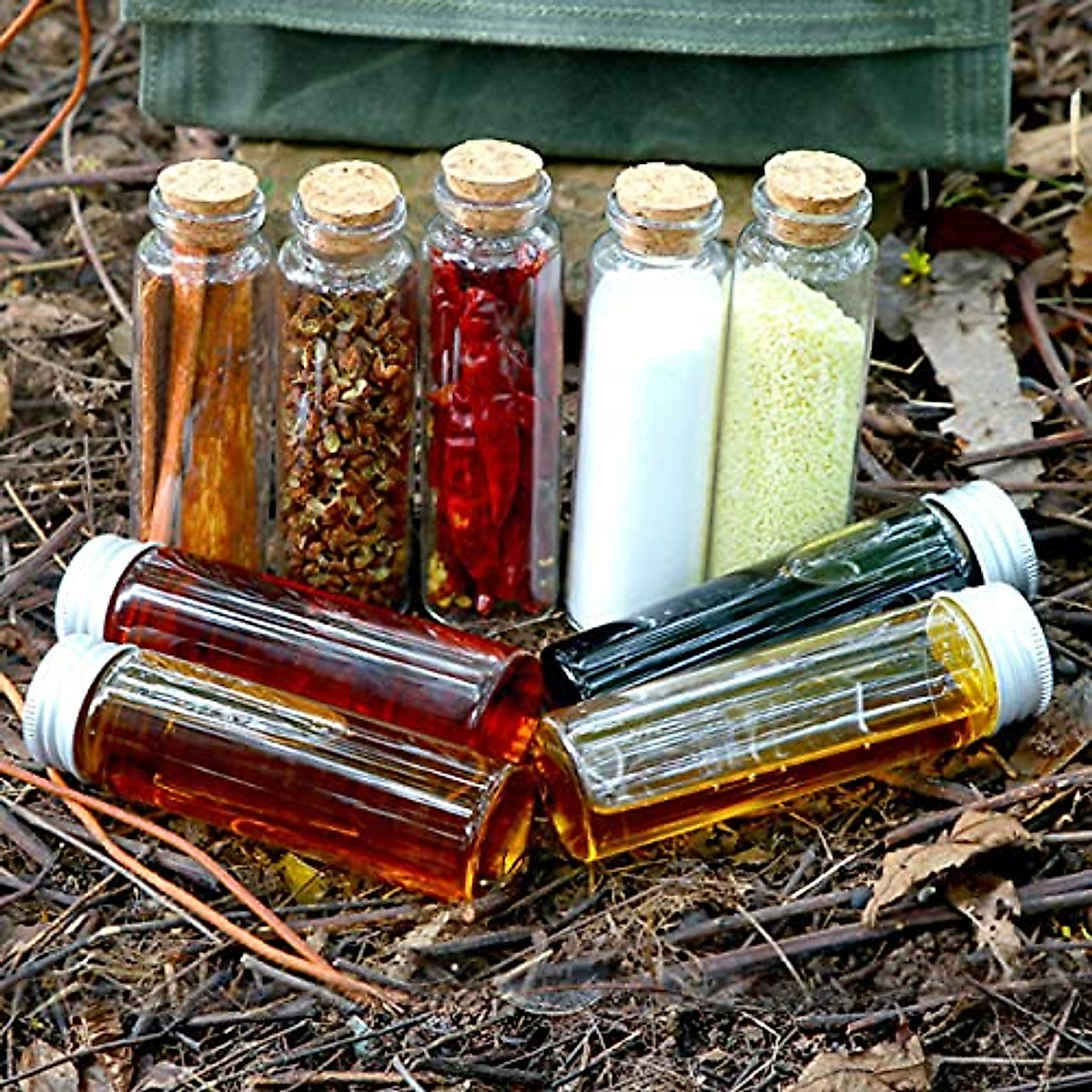 Ivyoiux Spice Jar with Storage Bag Food Seasoning Bottle Salt/Sugar Holder Jar Gadget for Outdoor Camping Picnic 9Pcs Green