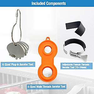 3-in-1 304 Stainless Steel Aerator Key & Faucet Aerator Removal Tool Set – Fits M20, M22, M24, M28, Cache Aerators (M21.5, M24, Junior, Regular) & Adjustable for Female Threads (16–34mm)